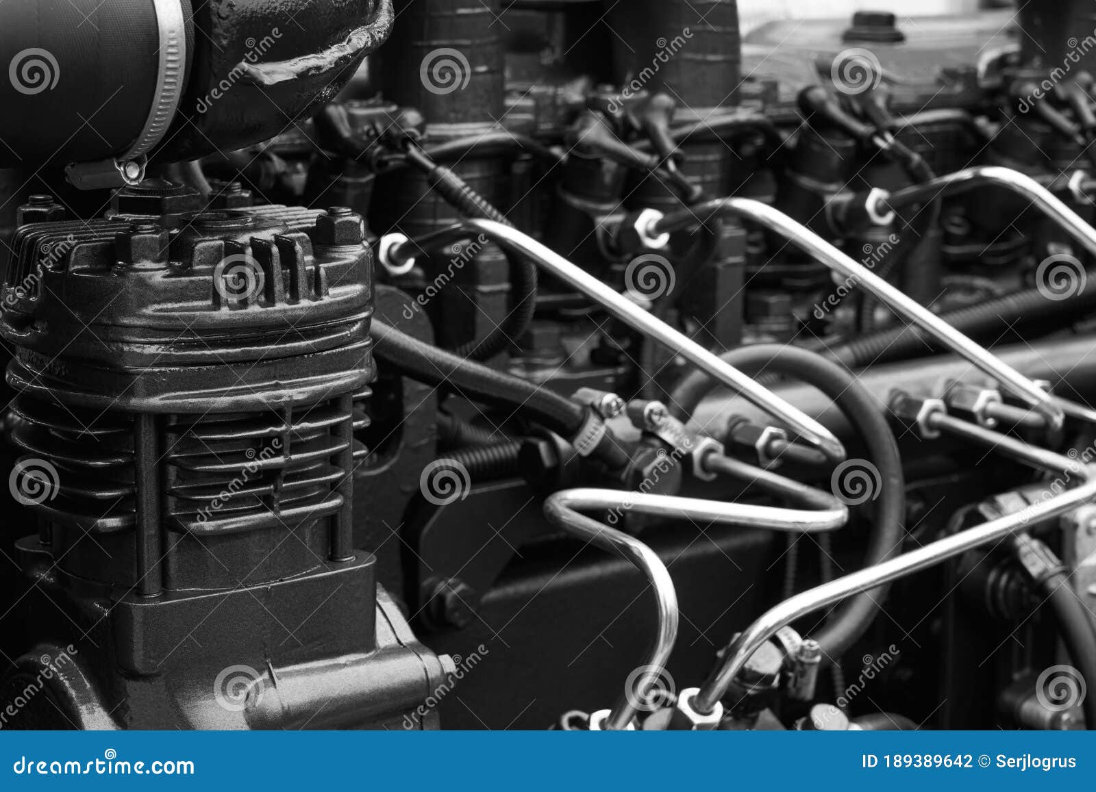 Modern Diesel Engine. Black and White Image Stock Photo - Image of ...