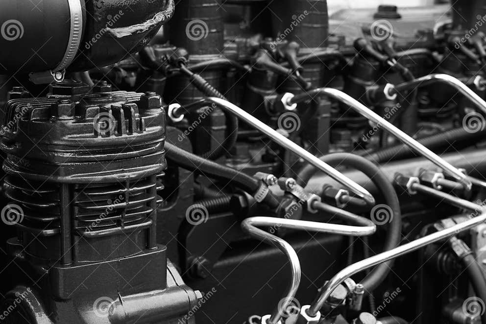 Modern Diesel Engine. Black and White Image Stock Photo - Image of ...