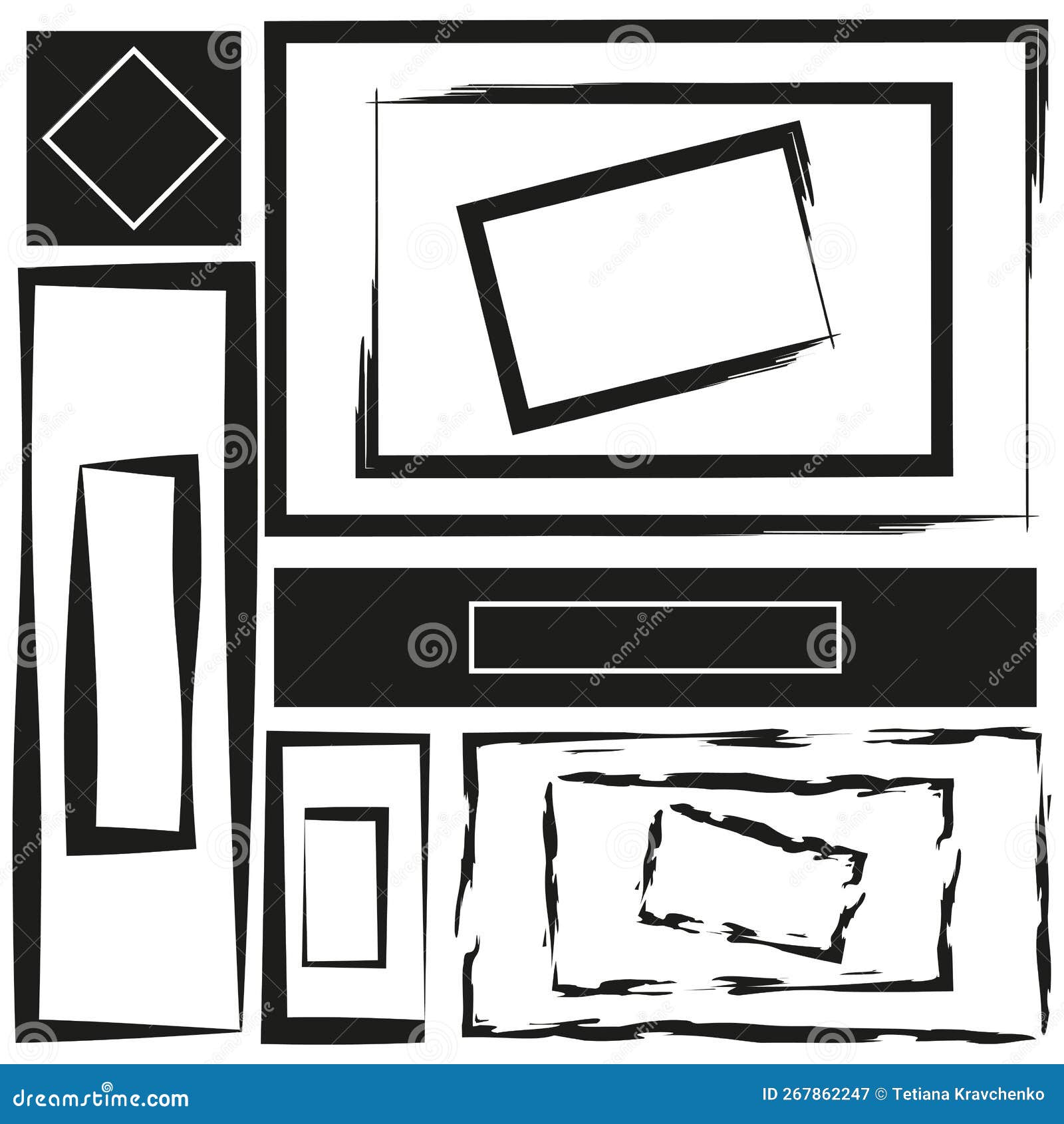 Modern Different Rectangles. Line Art. Brush Texture. Vector ...