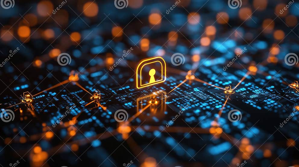 Modern Digital Art: Cybersecurity Lockover Complex Network Stock ...