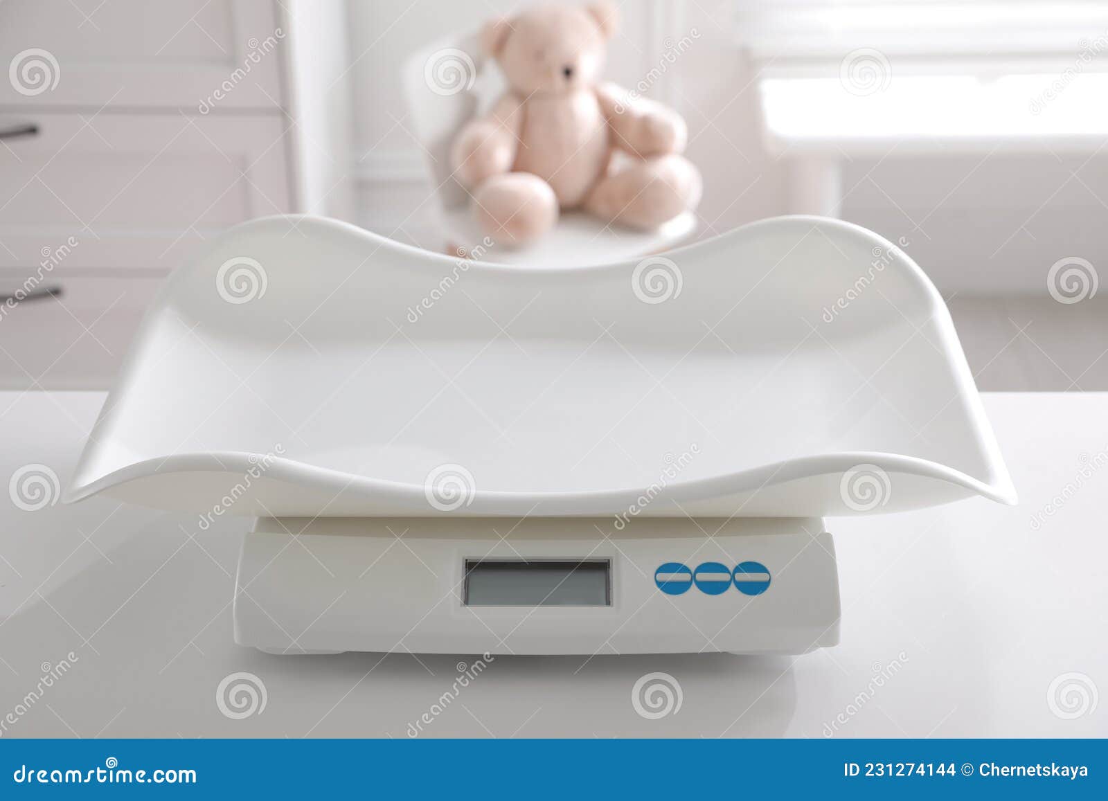 Modern Digital Baby Scales on Table in Room Stock Photo - Image of ...