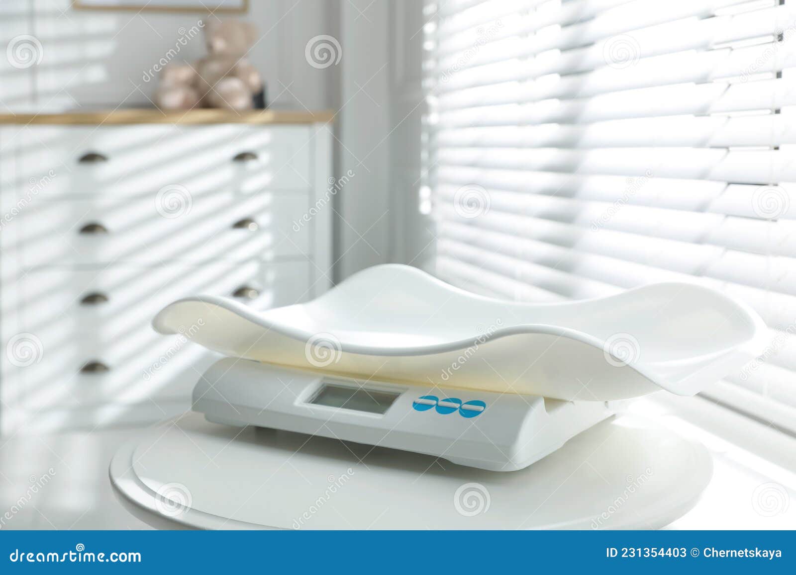 Modern Digital Baby Scales on Table in Room Stock Image - Image of ...
