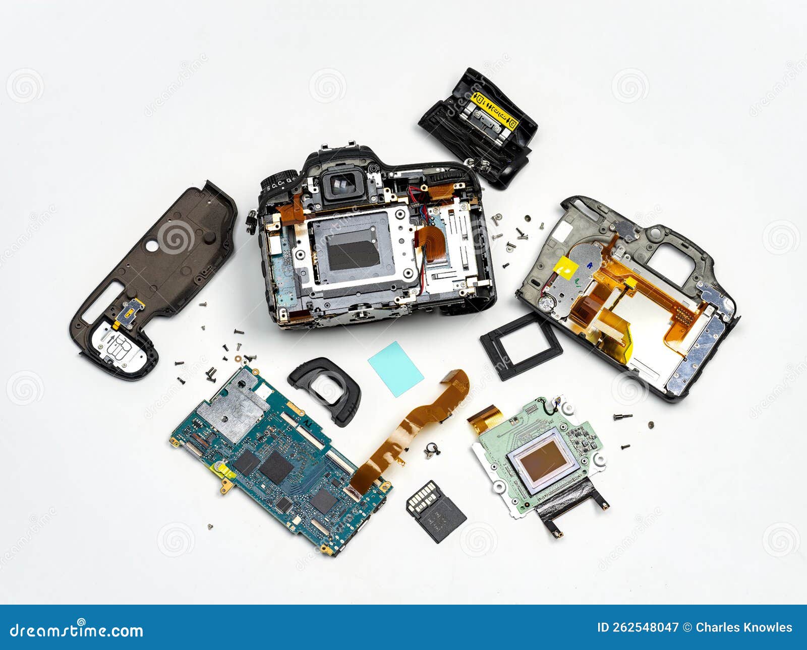 Modern Digital Camera Deconstructed and Laid Out Stock Image - Image of ...
