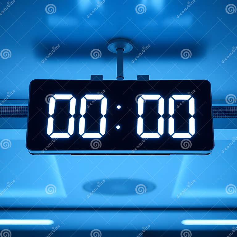 Modern Digital Clock Displaying Zero Hour in a Blue-Lit Industrial ...