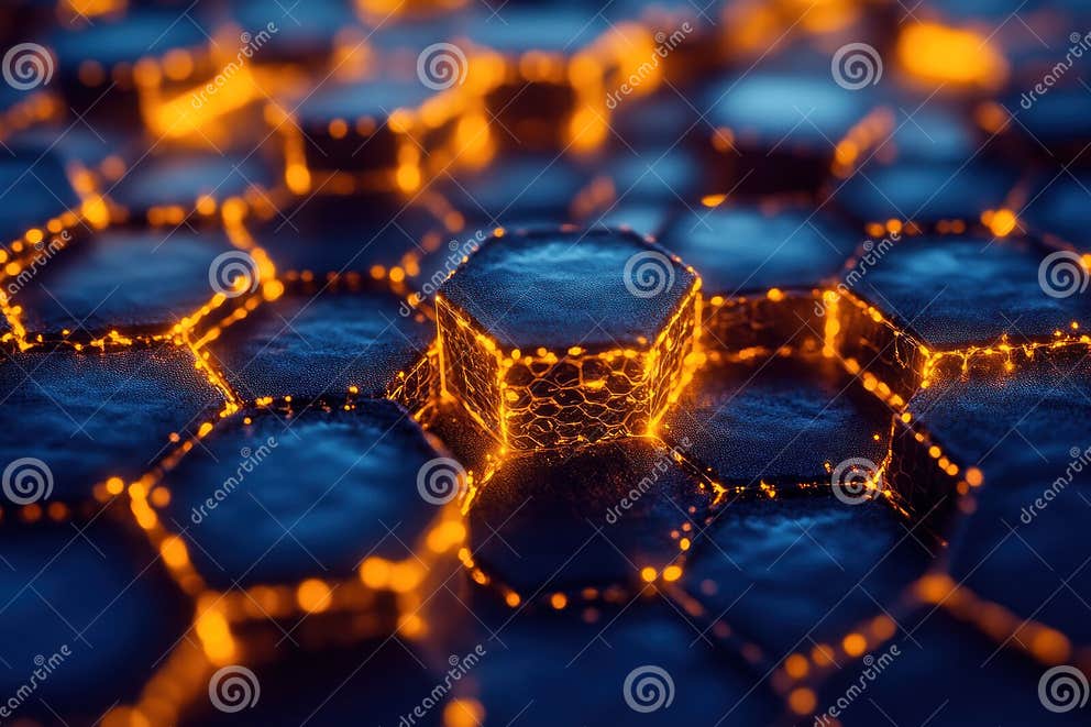 A Modern Digital Concept of Interlinked Hexagons with Glowing Edges ...
