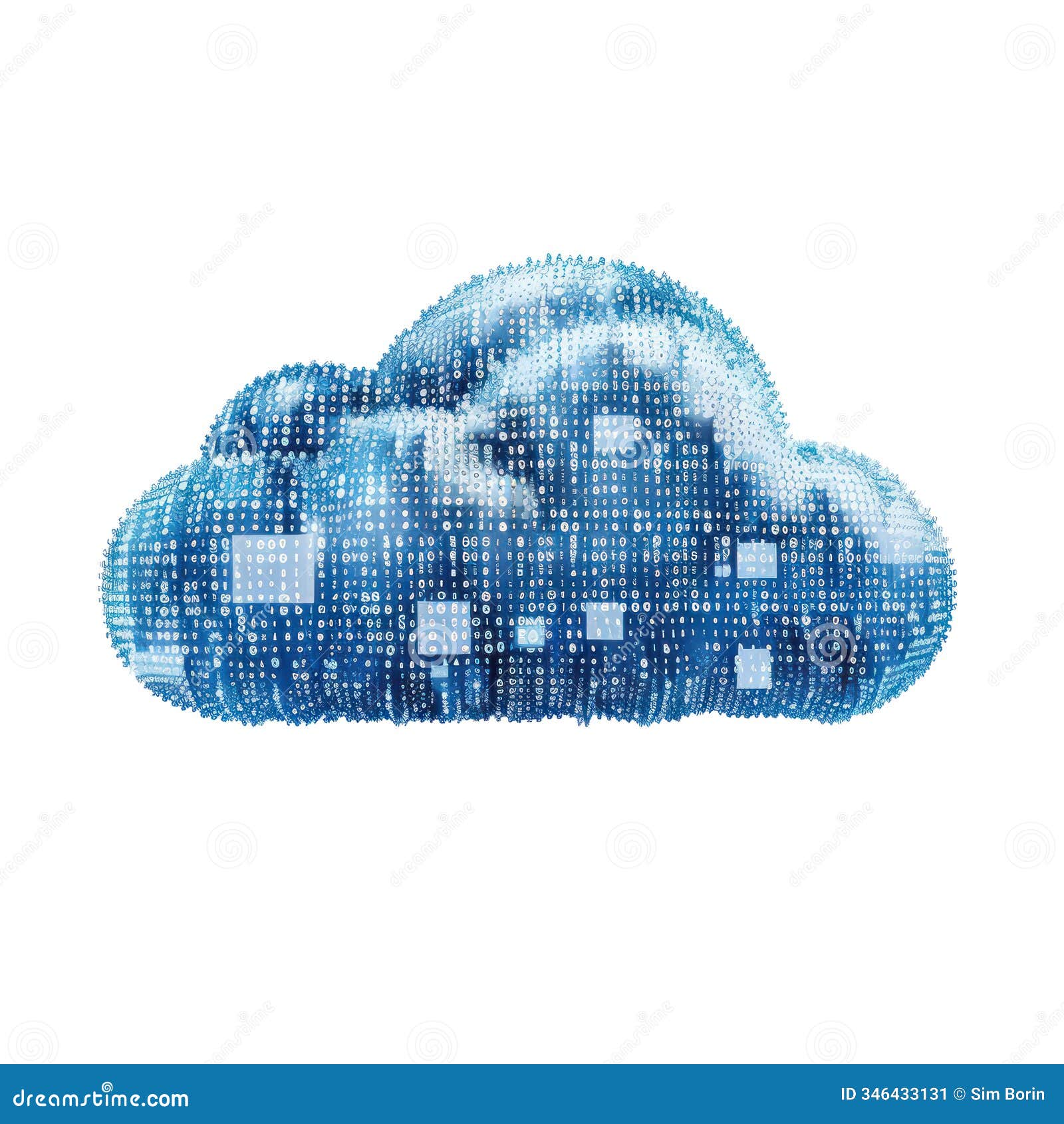 Modern Digital Data Cloud with Encryption Code Front View Stock ...