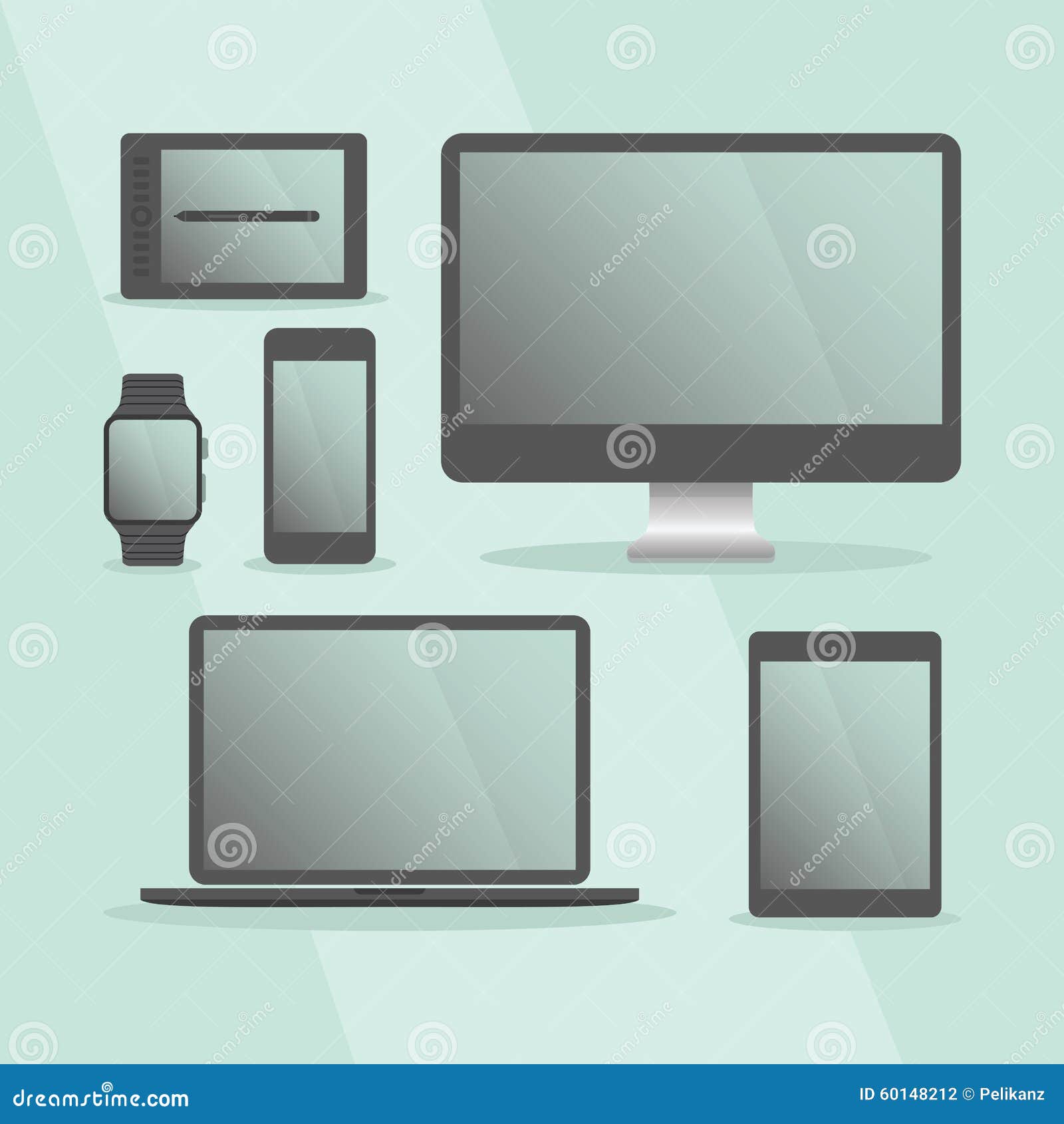 Modern Digital Devices and Computer Set with Black Frames Set Stock ...