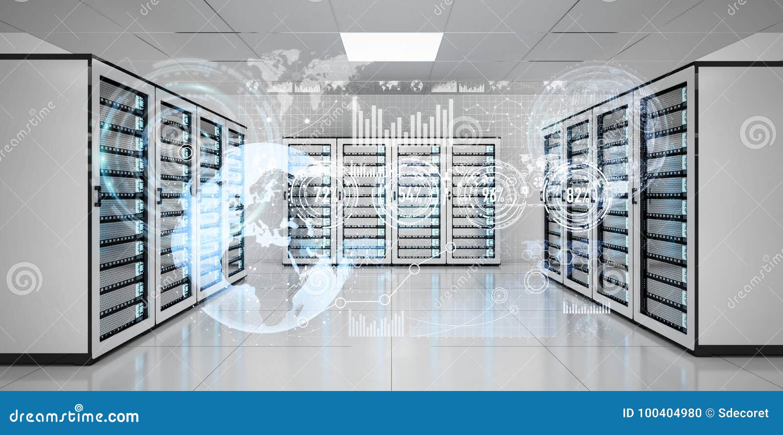 Graph Holograms Flying Over Server Room Data Center 3D Rendering Stock ...