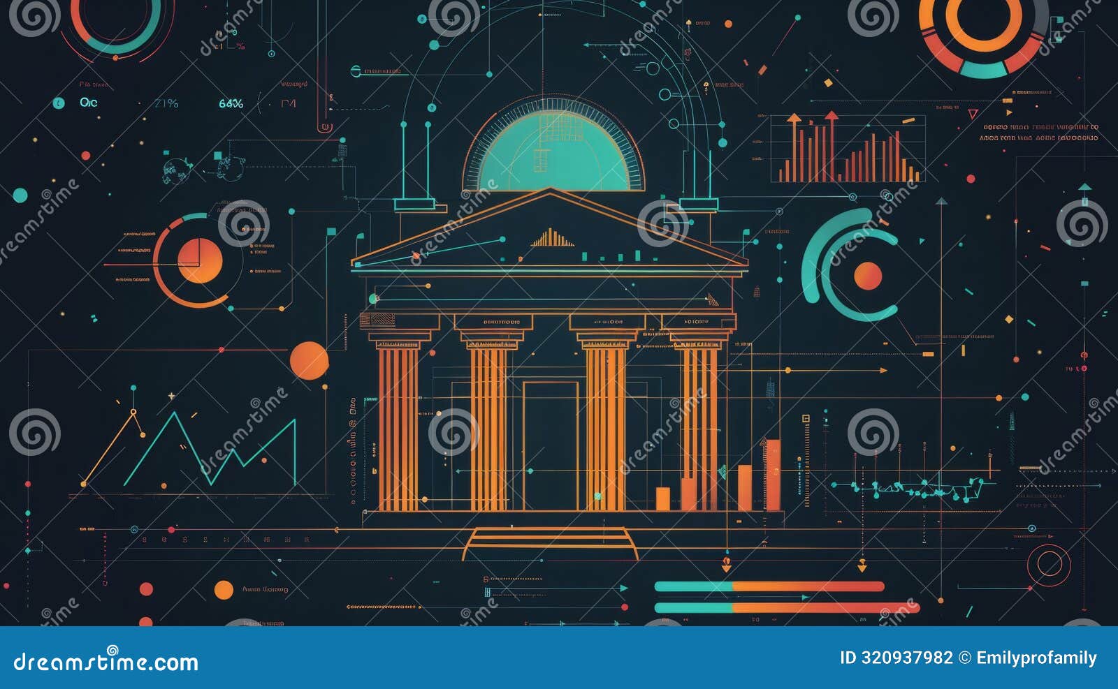 A Modern Digital Illustration of a Classical Building with Data ...