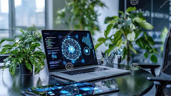 Modern Digital Interface Visualization in a Peaceful Office Space for ...