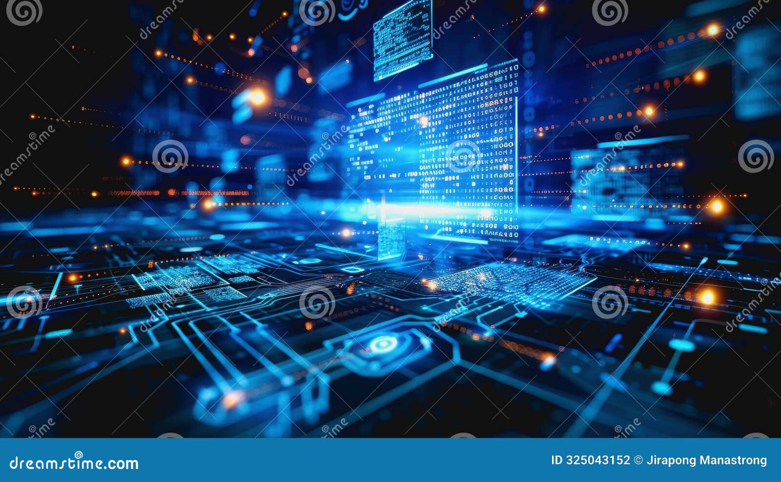 Modern Digital Landscape with Blue Circuits and Interconnected Networks ...