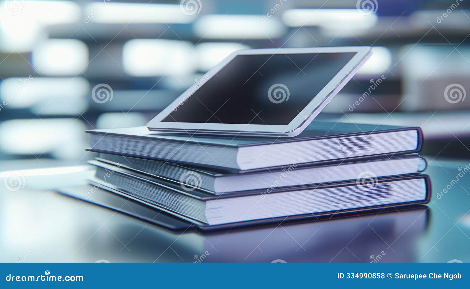 Modern Digital Learning Concept with Tablet and Books in a Library ...