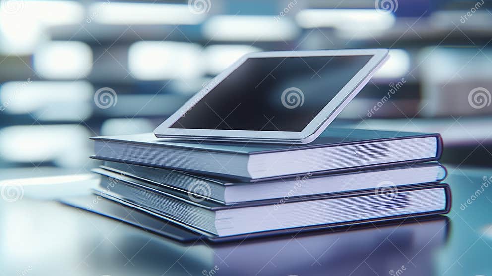 Modern Digital Learning Concept with Tablet and Books in a Library ...