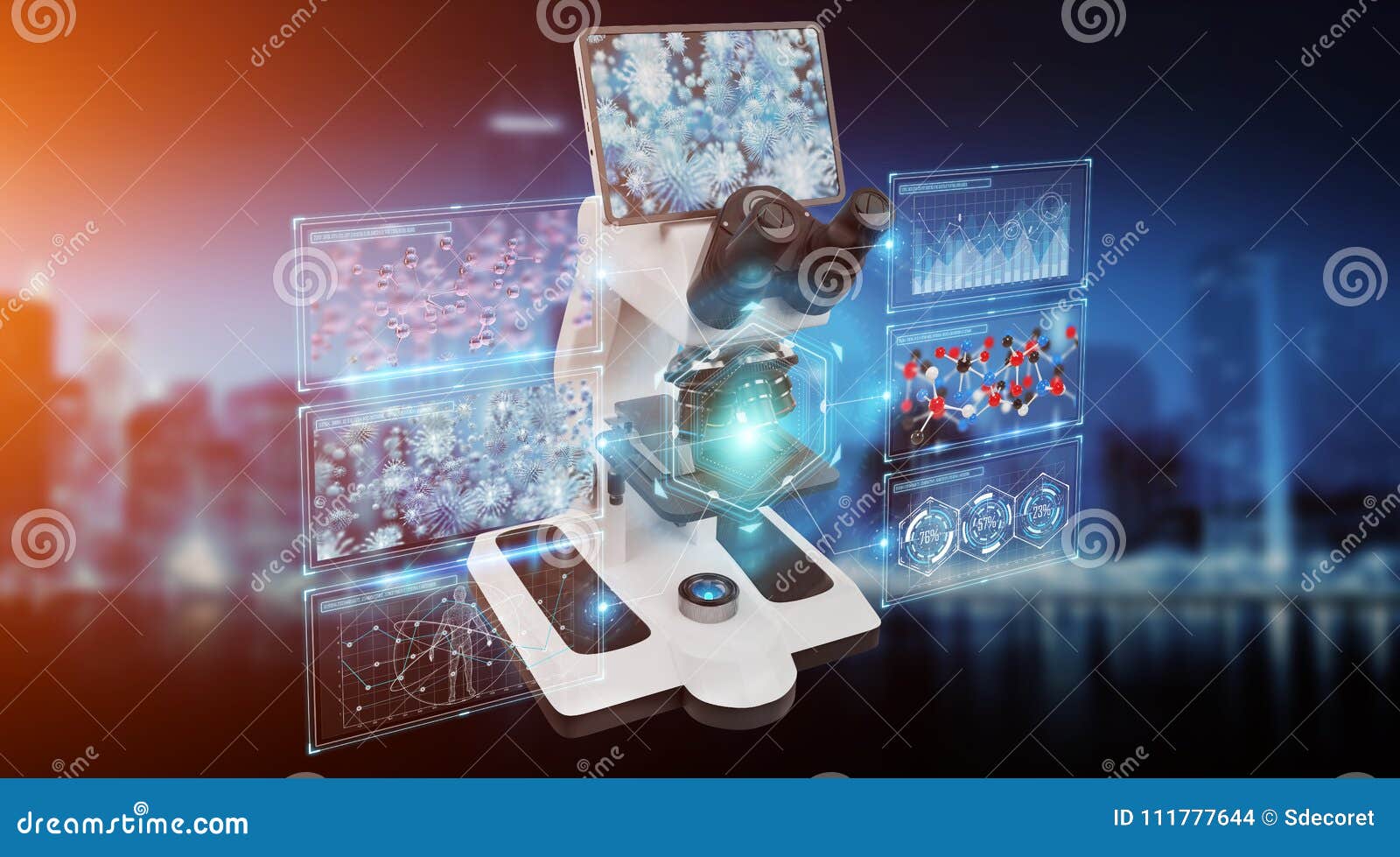 Modern Digital Microscope with Screen Analysis 3D Rendering Stock ...