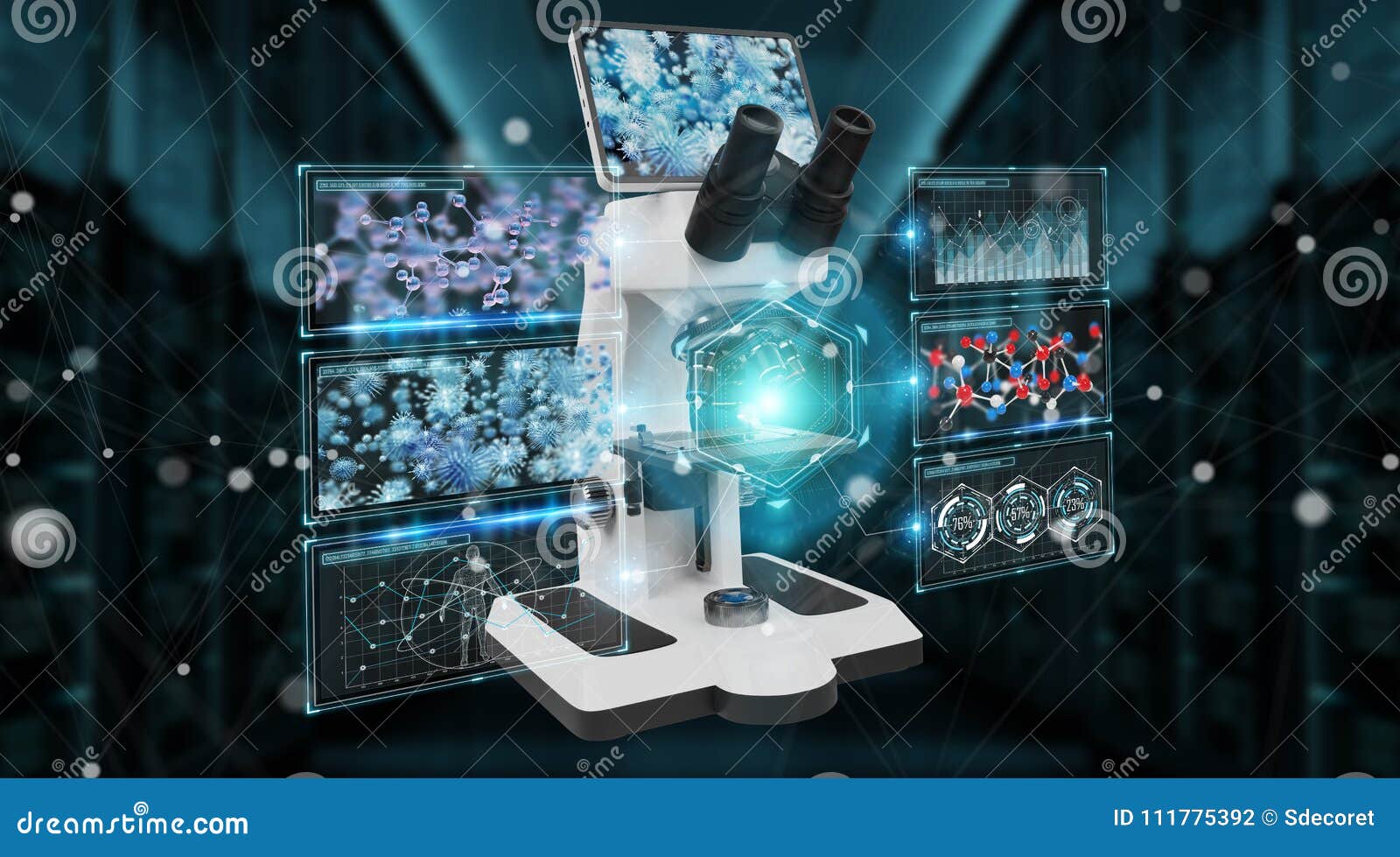Modern Digital Microscope with Screen Analysis 3D Rendering Stock ...