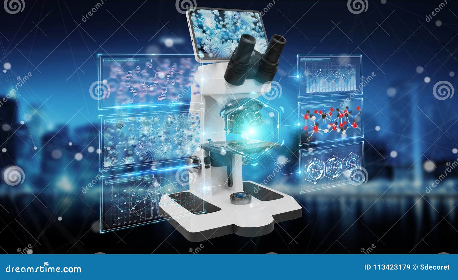 Modern Digital Microscope with Screen Analysis 3D Rendering Stock ...