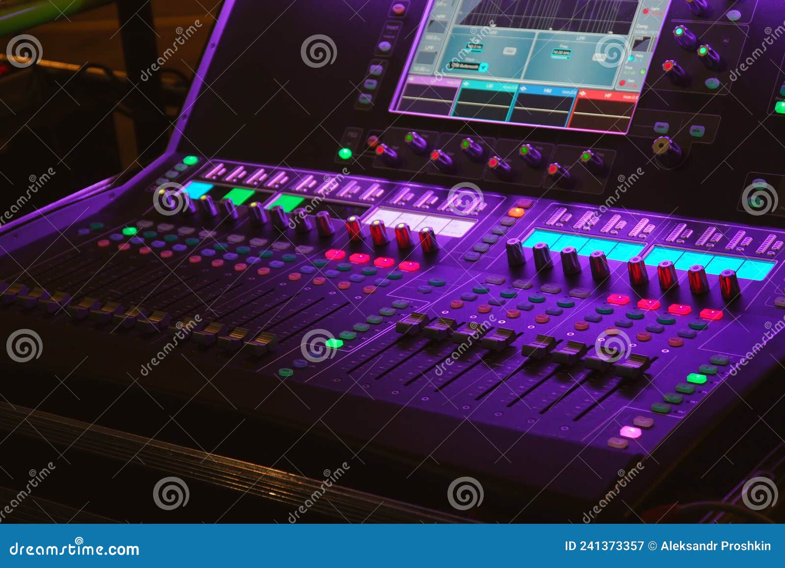 Modern Digital Mixing Console with Faders, Control Buttons and Screen ...
