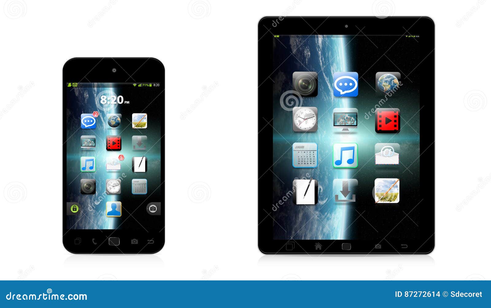 Modern Digital Phone and Tablet on White Background 3D Rendering Stock ...