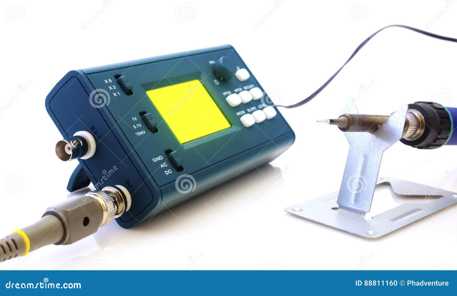 Modern Digital Signal Oscilloscope and Tools Isolated on White ...