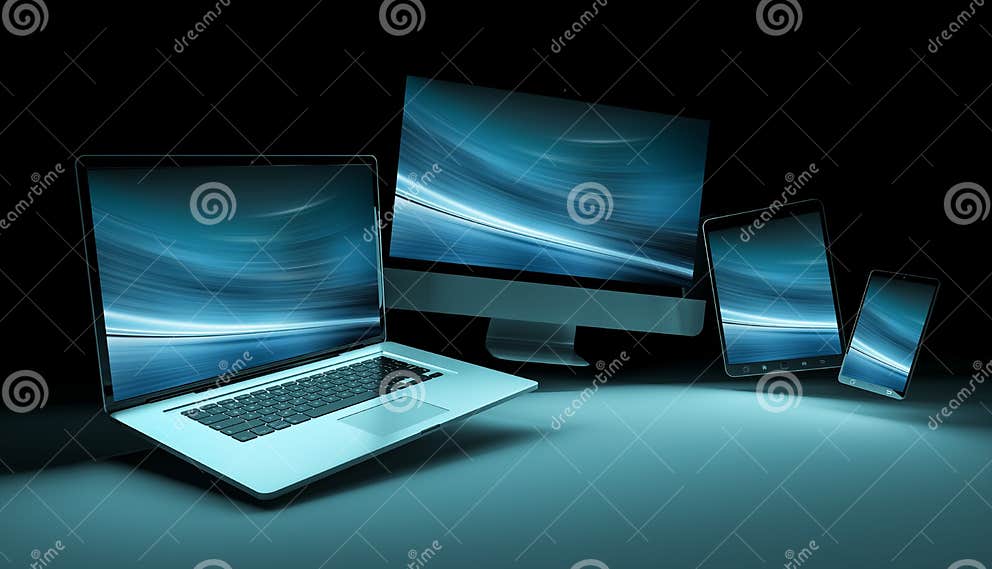 Modern Digital Silver Tech Device 3D Rendering Stock Illustration ...