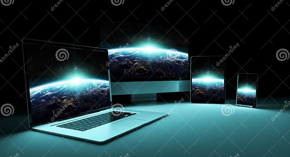 Modern Digital Silver Tech Device 3D Rendering Stock Illustration ...