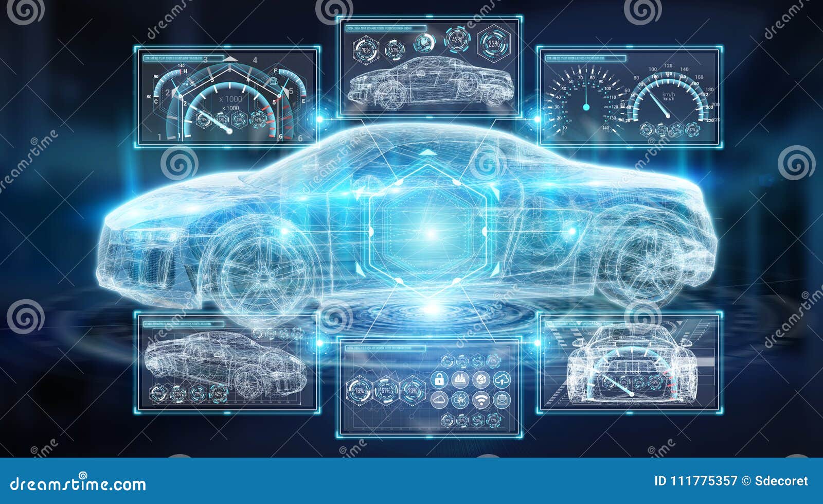 Modern Digital Smart Car Interface 3D Rendering Stock Illustration ...