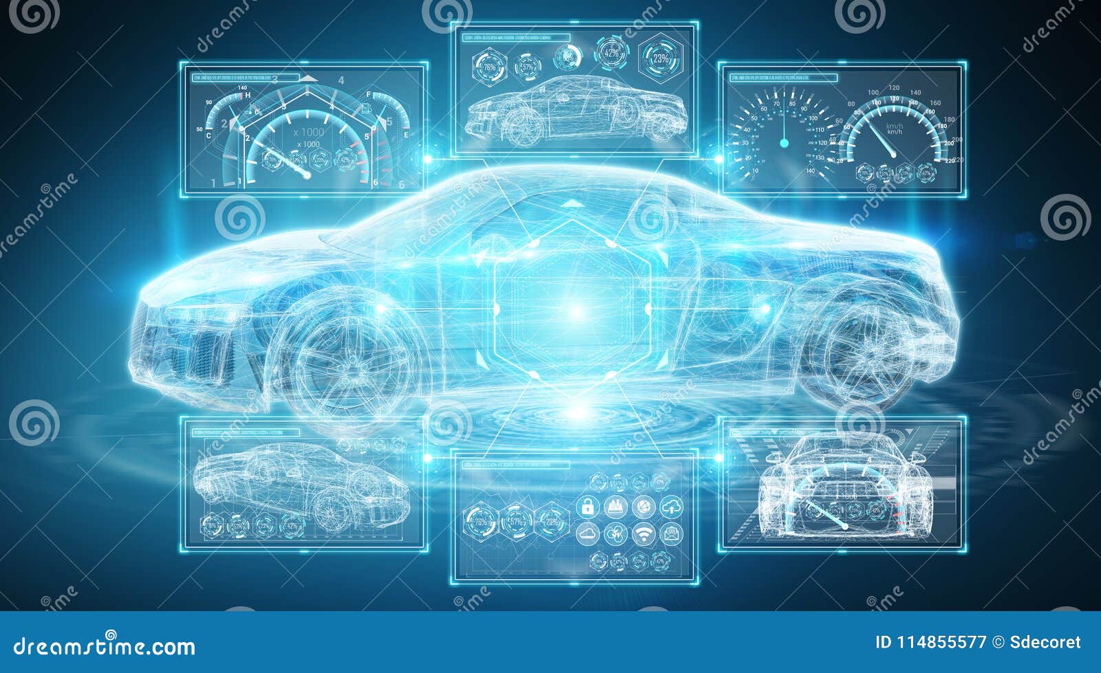 Modern Digital Smart Car Interface 3D Rendering Stock Illustration ...