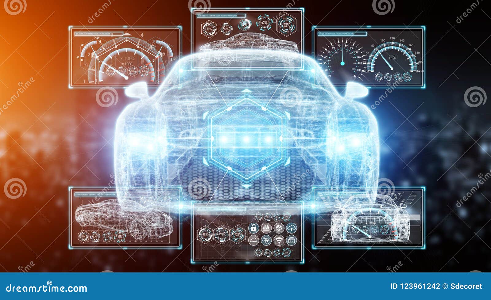 Modern Digital Smart Car Interface 3D Rendering Stock Illustration ...