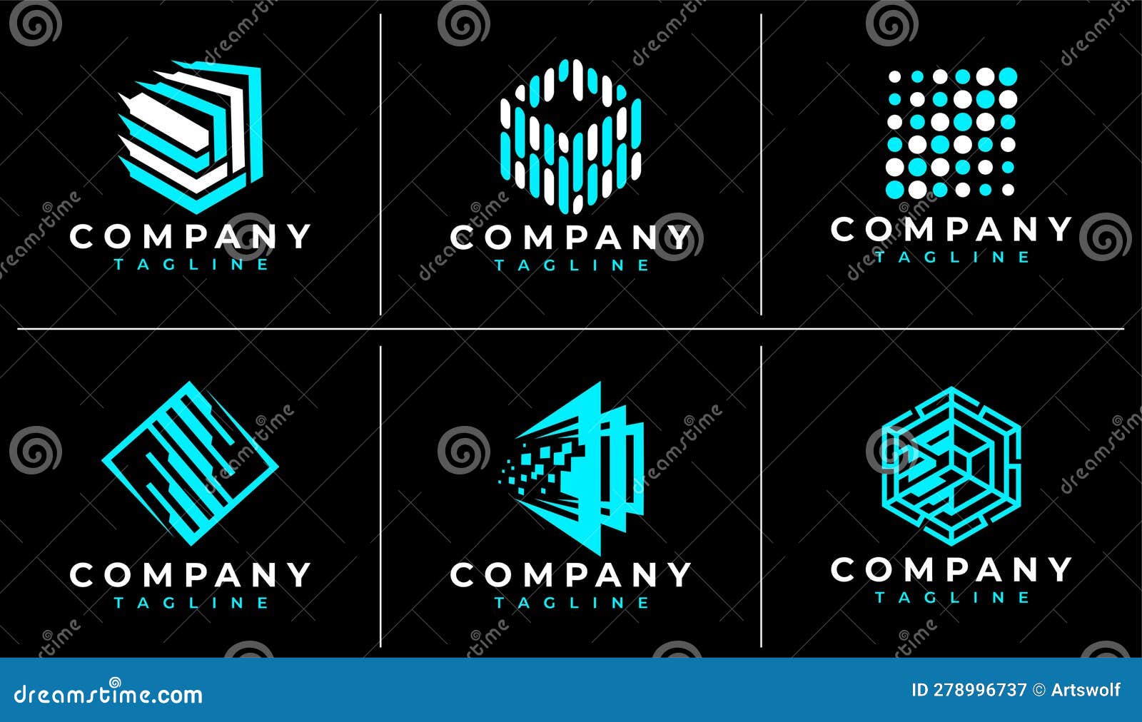 Modern Digital Technology Abstract Logo Design Set. Pixel Data Abstract ...