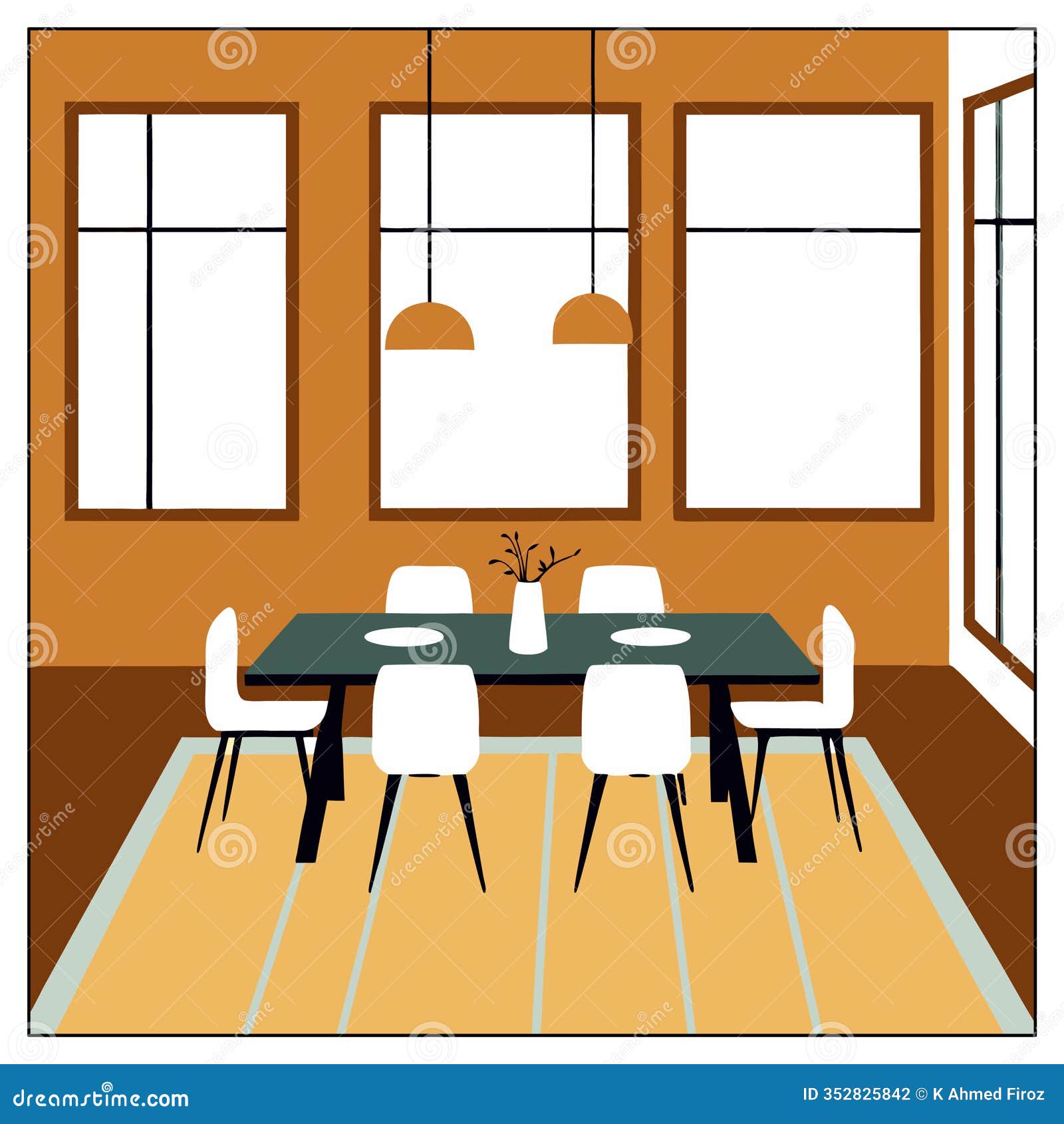 Modern Dining Room Design and Layout Vectpr Stock Illustration ...