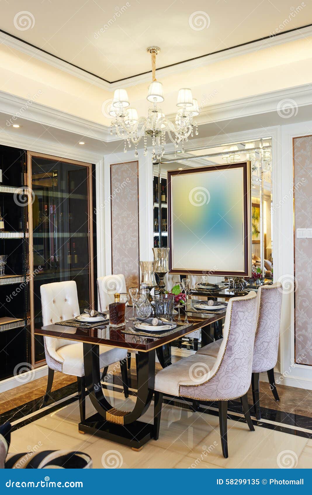 Modern Dining Room Illuminated by Led Lighting Stock Image - Image of ...