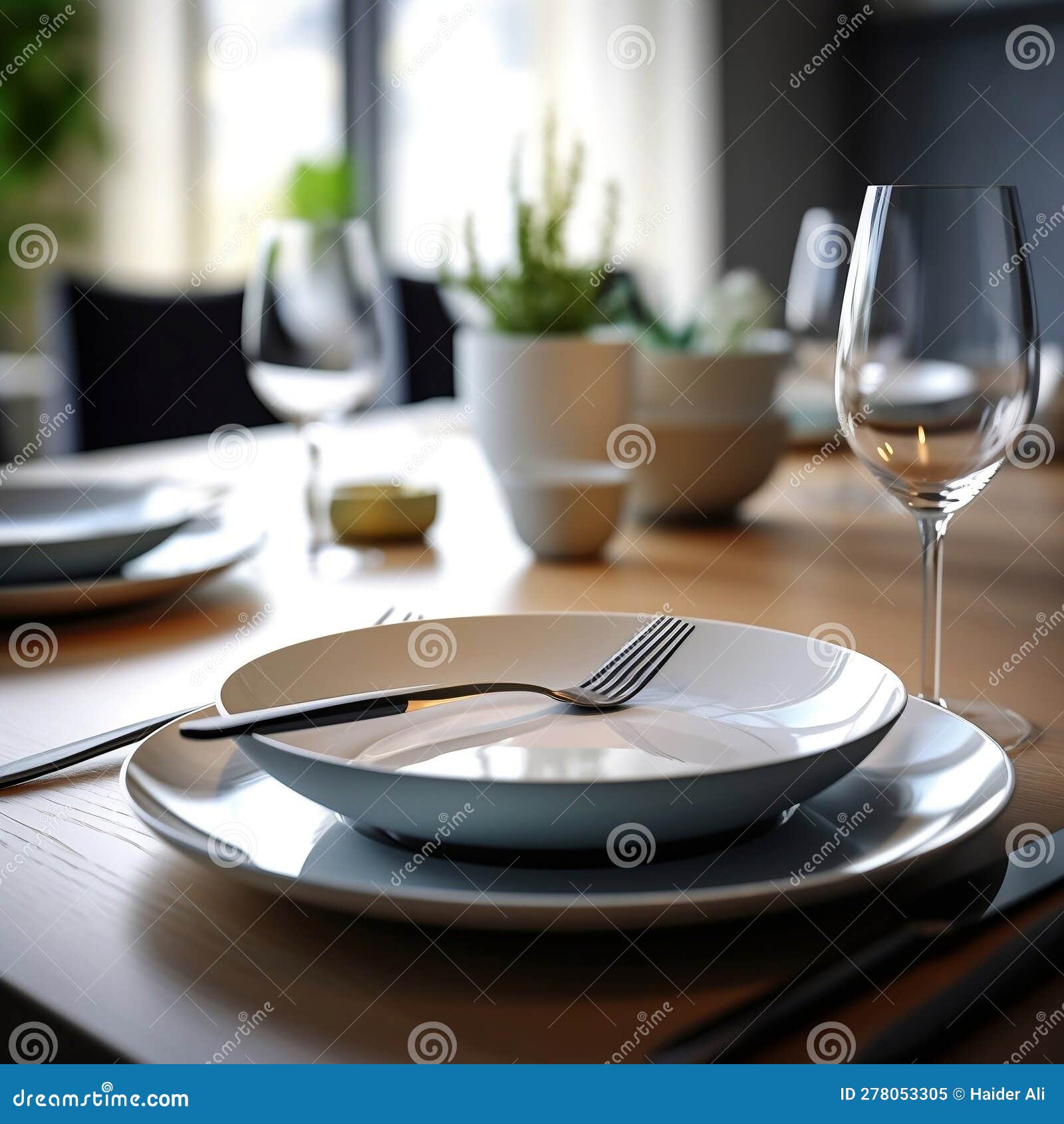 Modern Dining Table with Plates. Generative AI Stock Illustration ...
