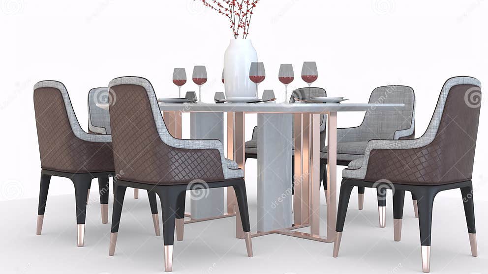 Modern Dining Table with White Background Stock Image - Image of ...