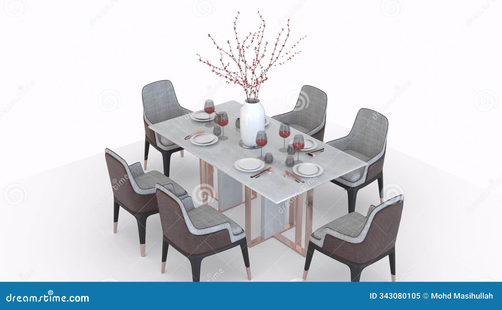 Modern Dining Table with White Background Stock Image - Image of light ...
