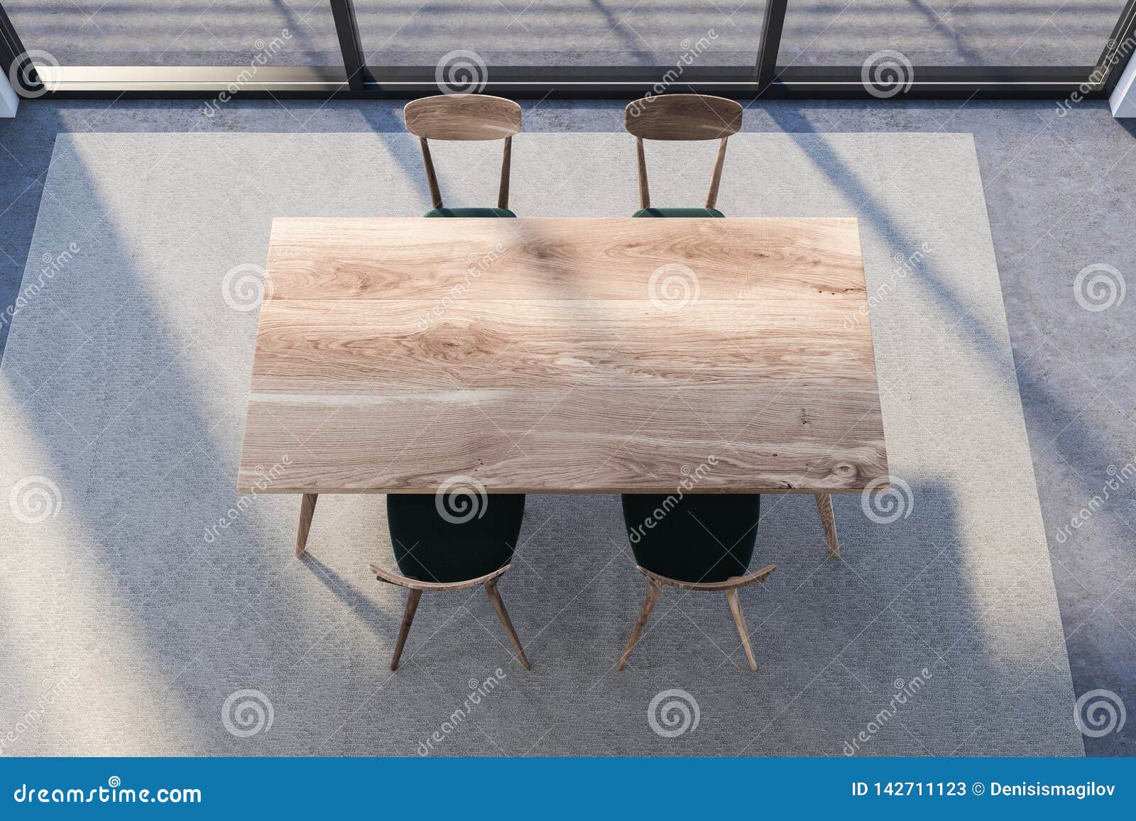 Modern Disign Kitchen Top Veiw Interior with Table. 3d Render Stock ...