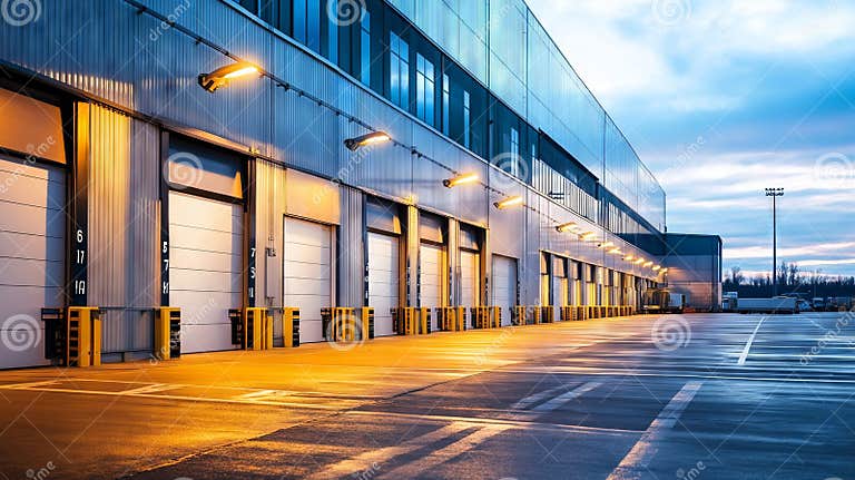Rows of Loading Docks on a Modern Distribution Warehouse Building at ...