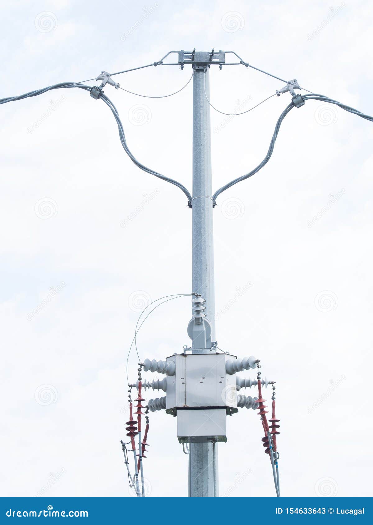 Modern Distribution Transformer on a High Voltage Electric Pole Stock ...