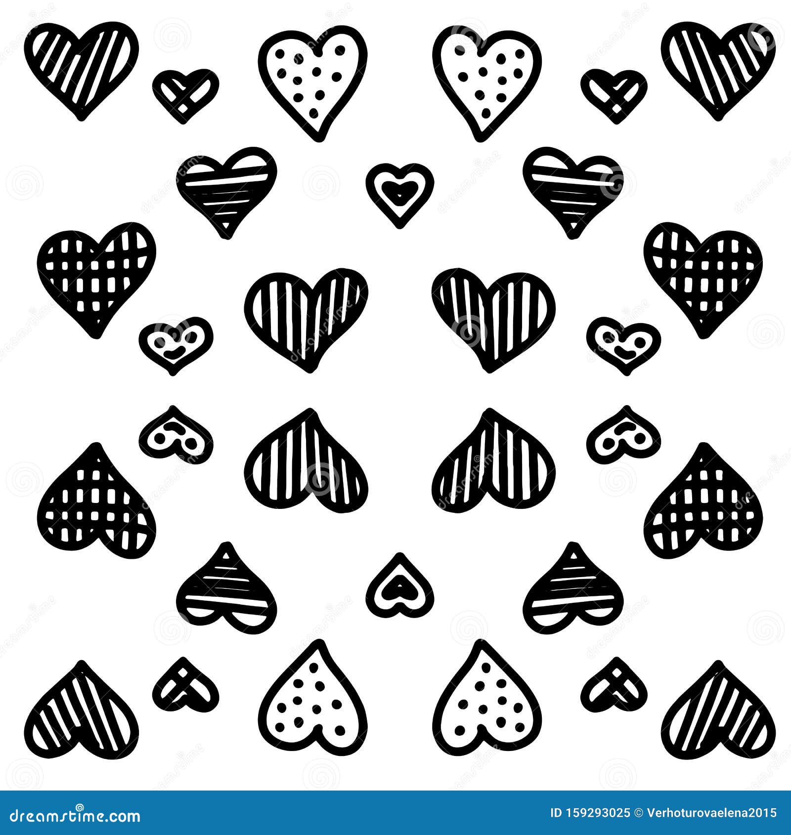 Modern Doodle Pattern with Doodle Hearts with Shading for Celebration ...