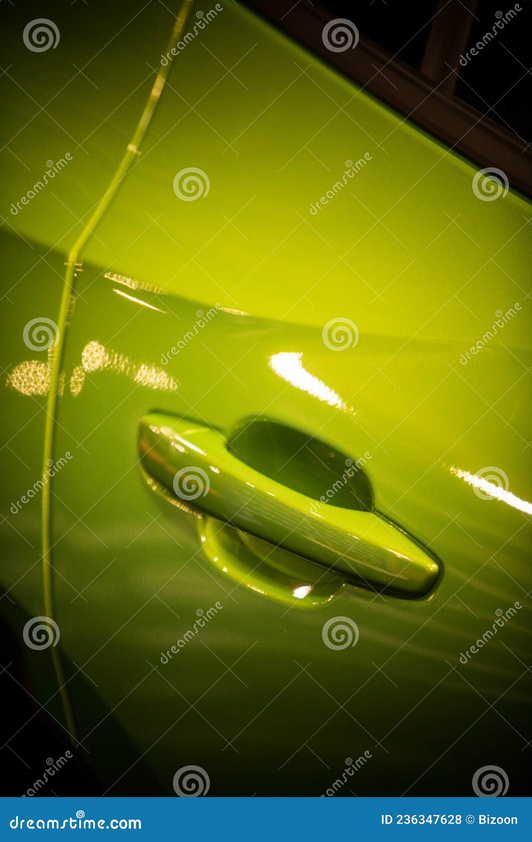 Modern Door Handle of a Green Car Stock Photo - Image of handle, glossy ...