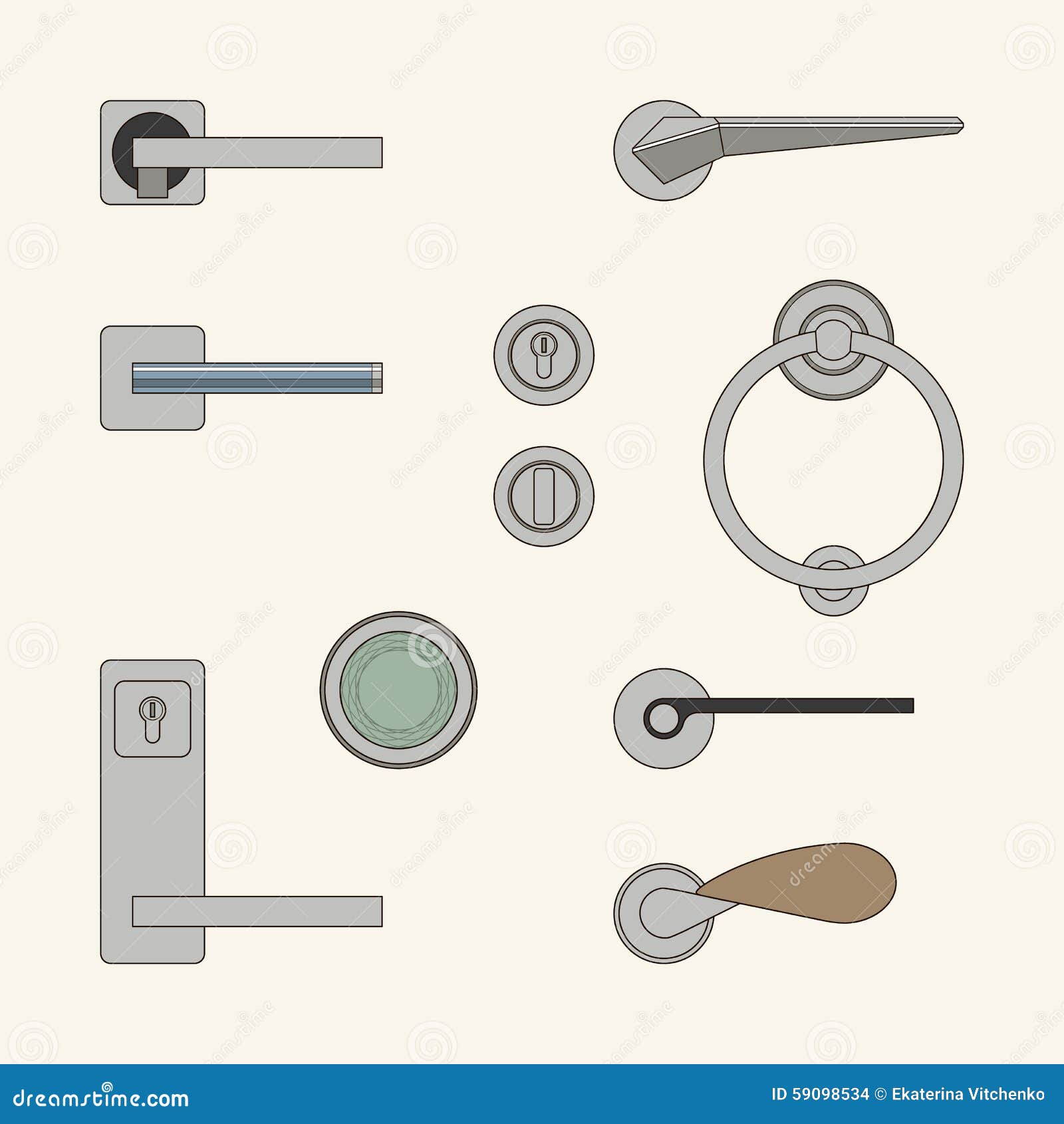 Modern door handles stock vector. Illustration of cartoon - 59098534