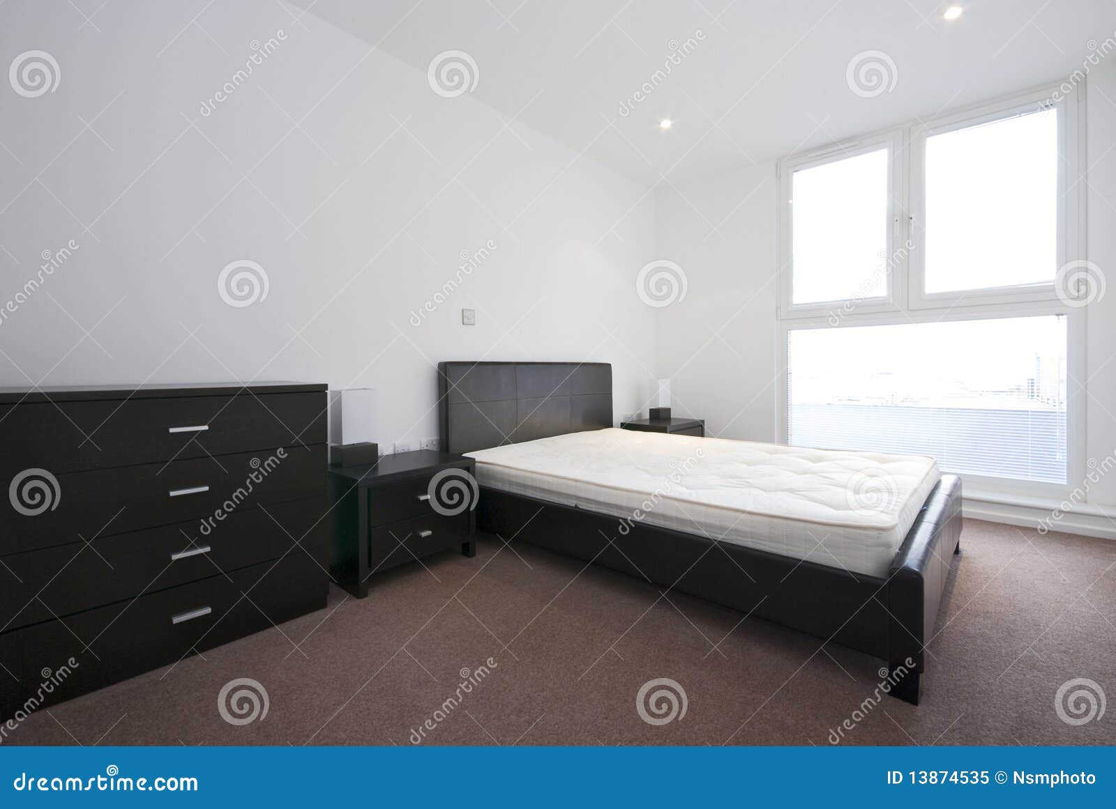 Modern Double Bedroom with Large Double Bed Stock Image - Image of ...