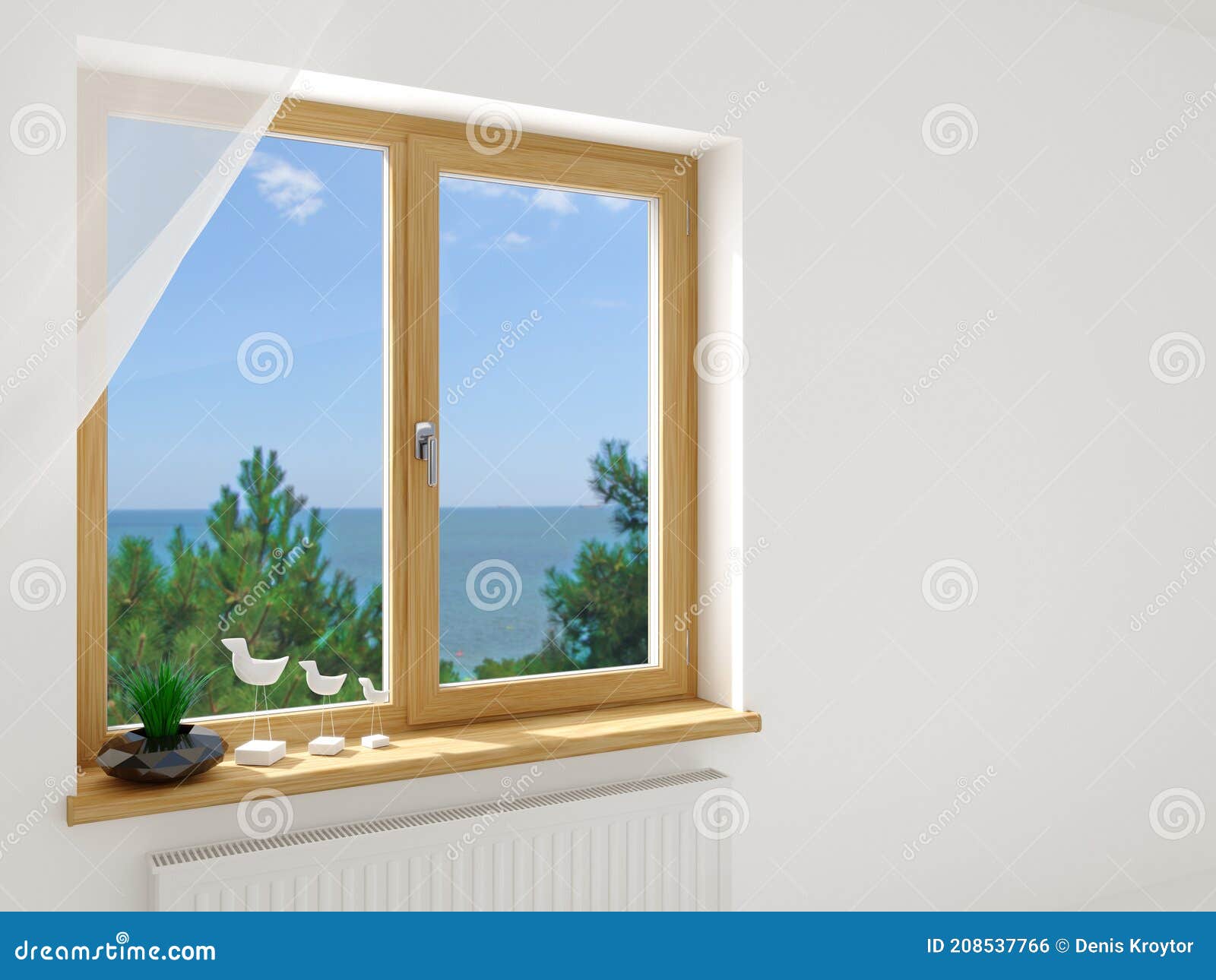 Modern Double Wooden Window in the Interior Stock Photo - Image of ...