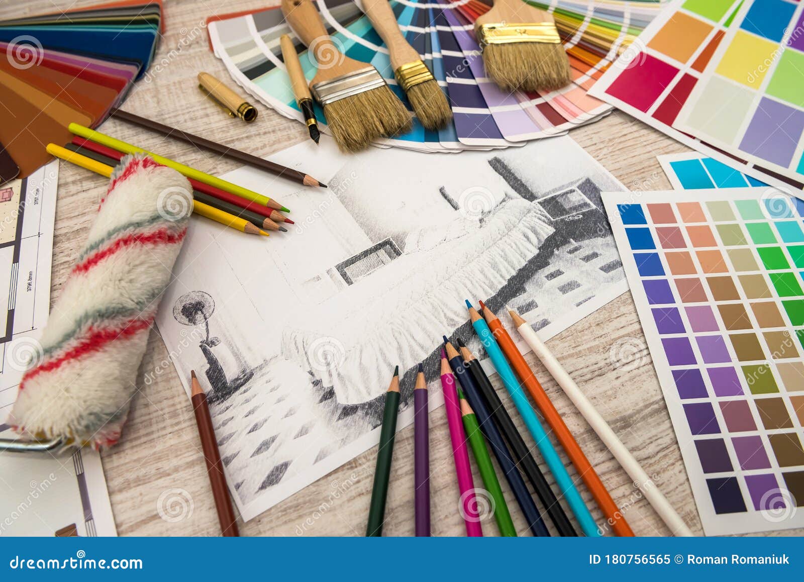 Modern Drawing Pencil Sketch of a Room. Interior Design Projects ...