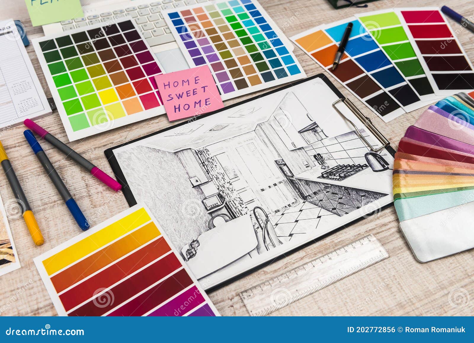 Modern Drawing Pencil Sketch of a Room. Interior Design Projects ...