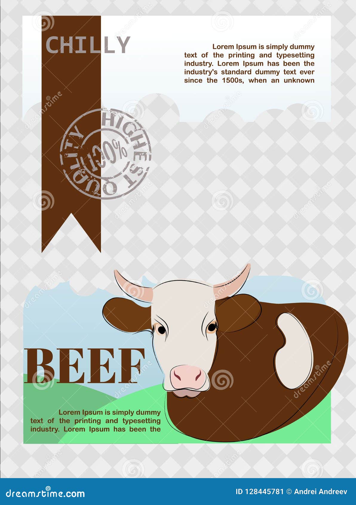 Modern Drawn Beef Meat Label Packaging Design. on a Transparent ...