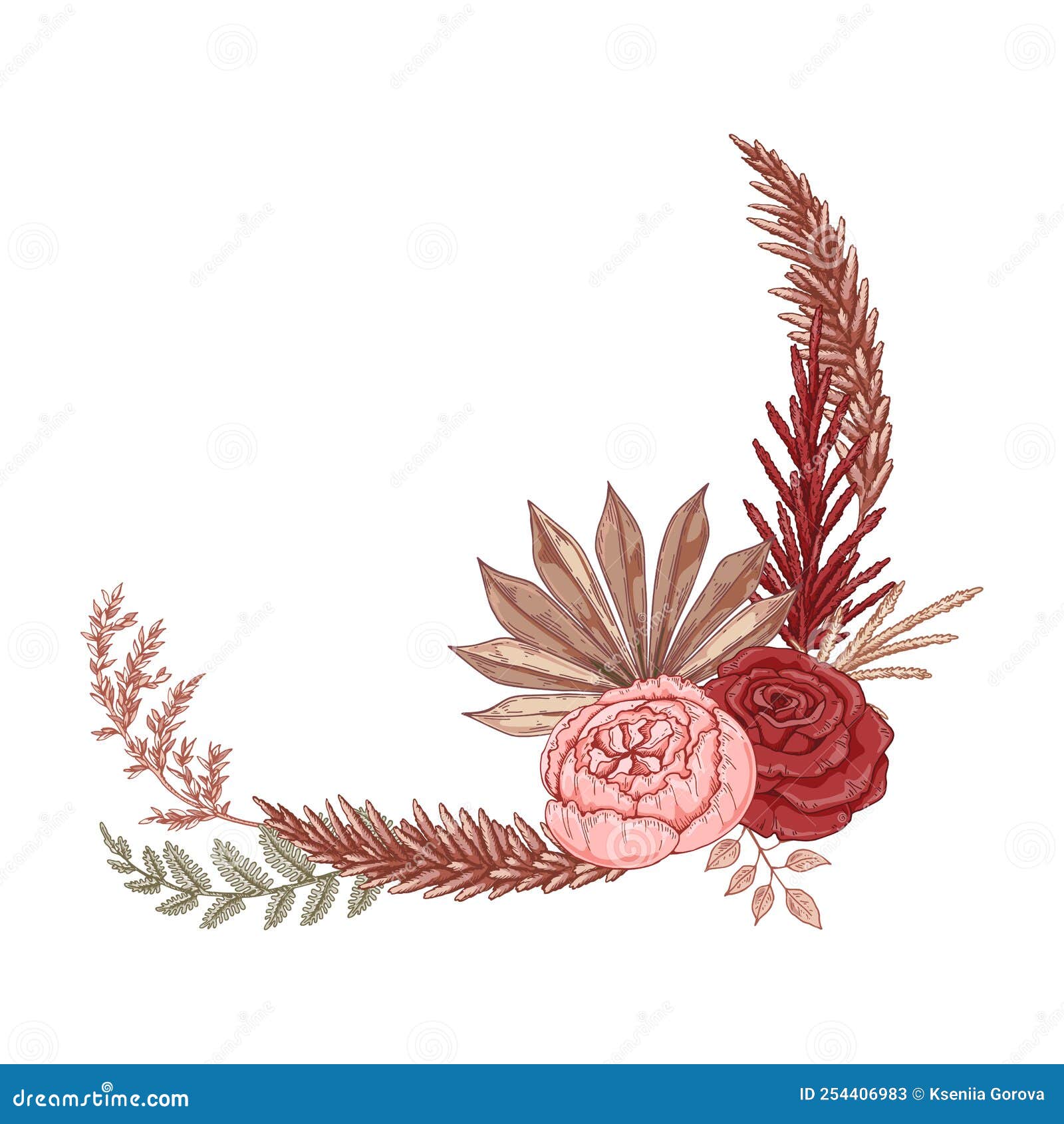 Modern Dried Flowers Composition. Boho Bouquet Stock Vector ...