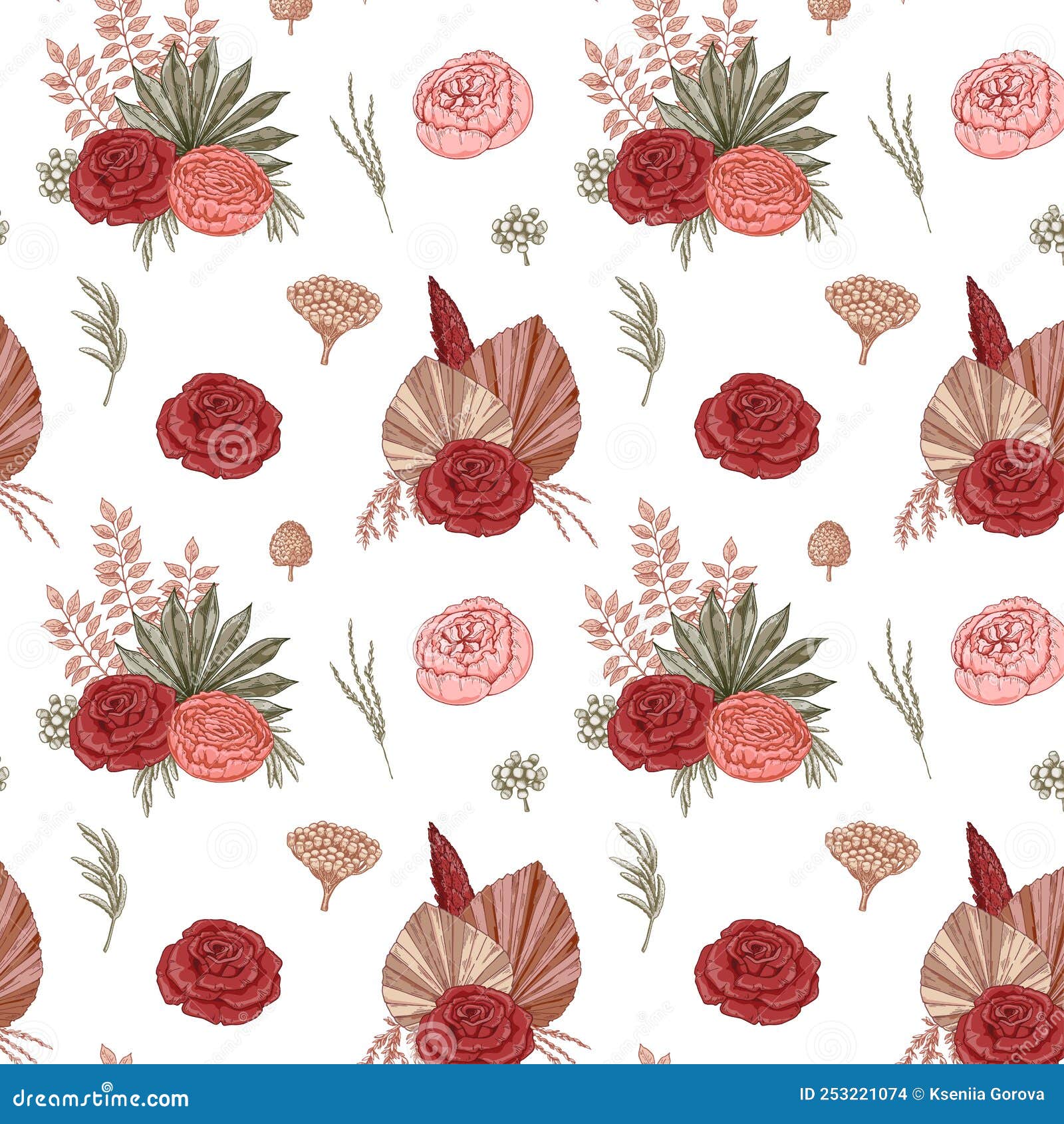 Modern Dried Flowers Seamless Pattern. Boho Design Stock Illustration ...