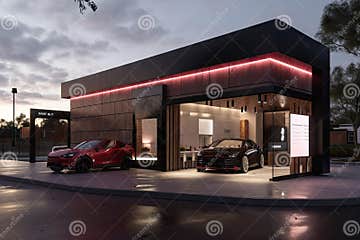 Modern Drive-thru Restaurant with Sleek Design and Interactive Kiosks ...