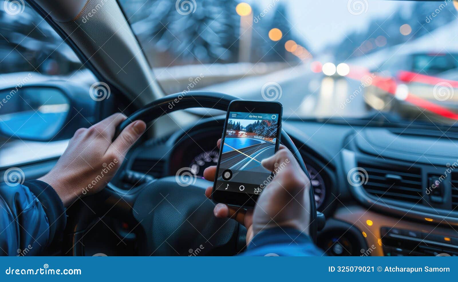 Modern Driver Using Navigation App on Smartphone while Driving ...