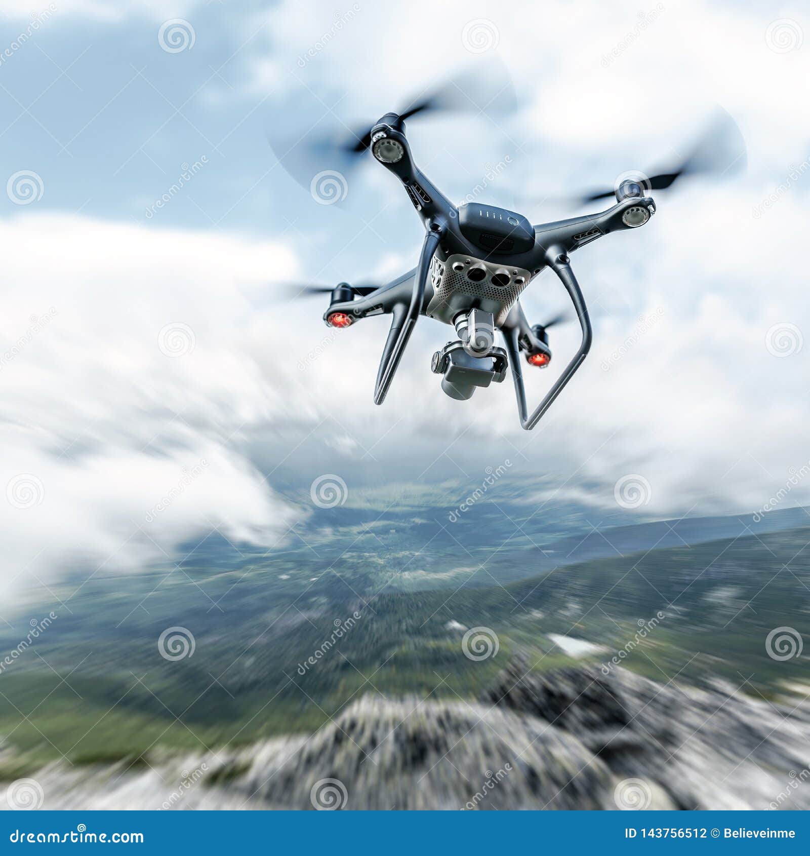 Modern Drone Flies in the Mountains. Stock Photo - Image of modern ...